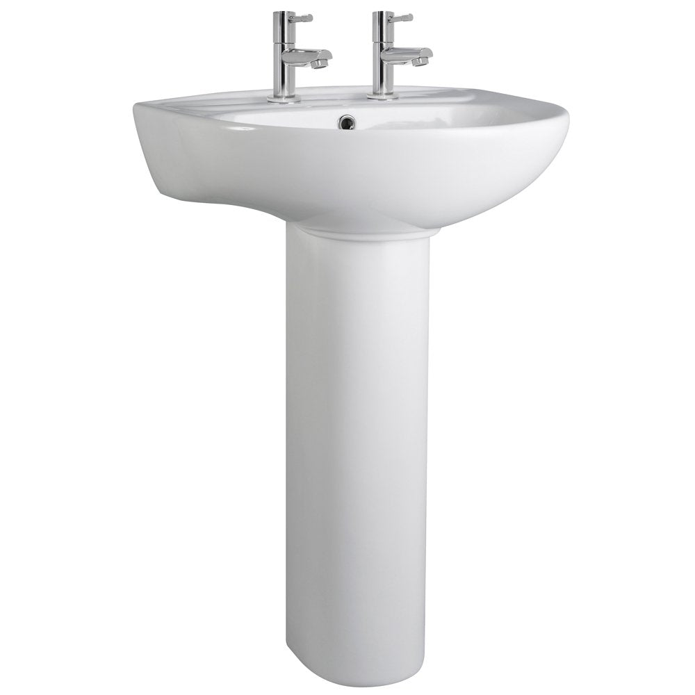 Nuie Melbourne 550x475 2th White Basin & Full Pedestal – Taps UK