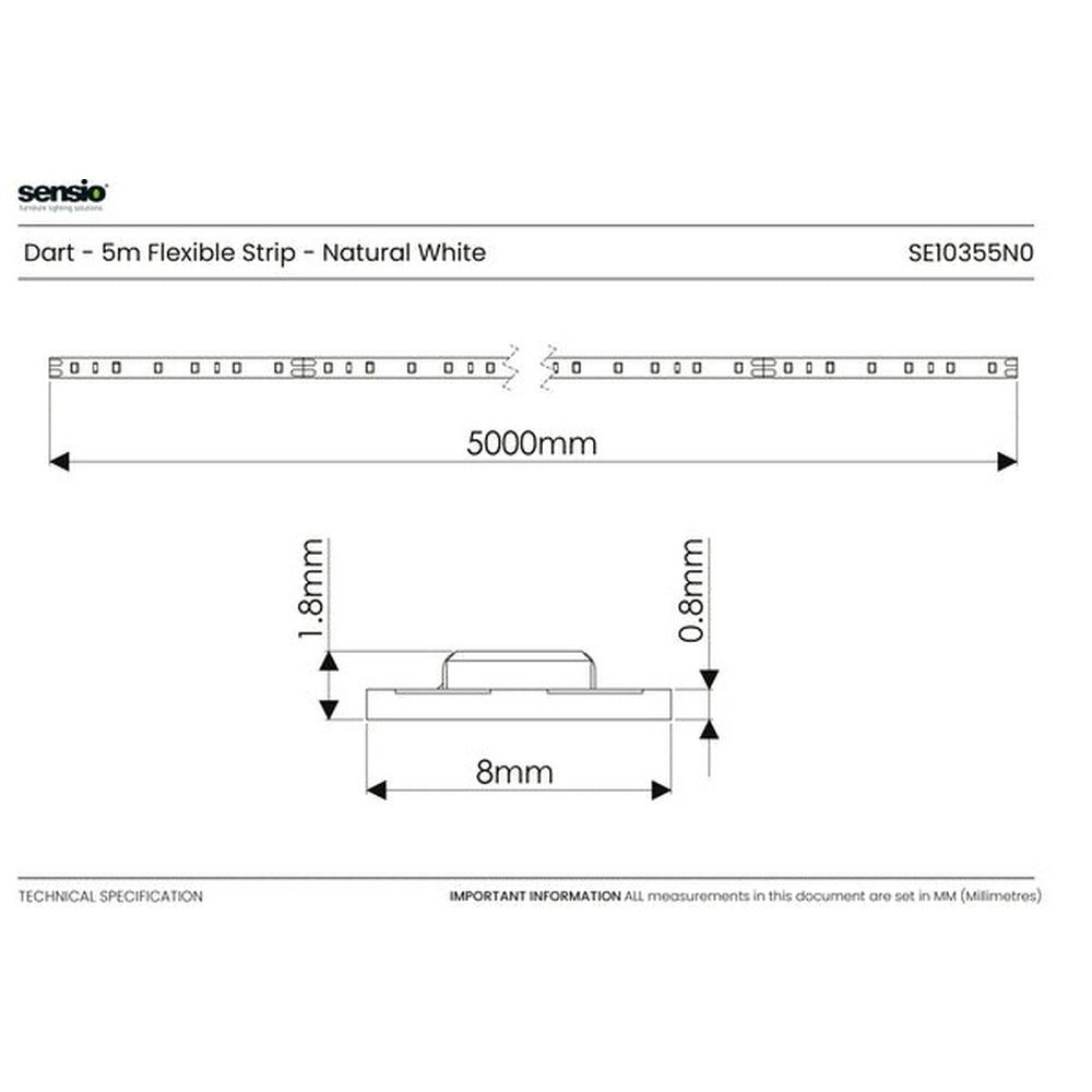 Sensio Dart 5m Natural White Flexible LED Strip Light SE10355N0 – Taps UK